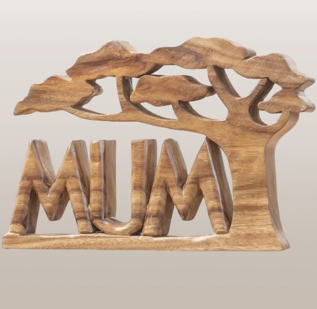 Hand Carved Wooden Art Work - Mum. Word Art Acacia Wood. Home Decor. - Etsy