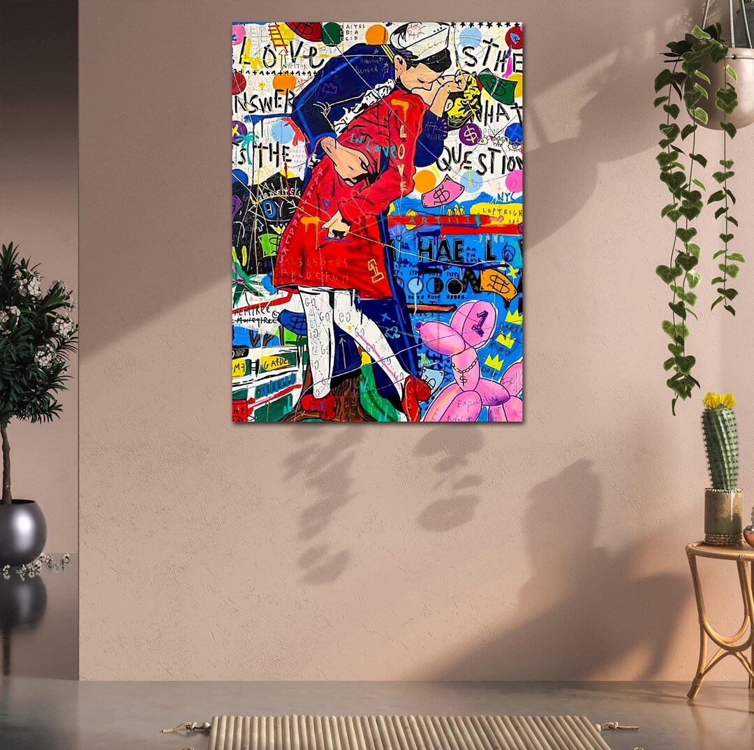 Romantic Couple Canvas Wall Art, Valentines Pop Art Poster, Sailor Kiss ...