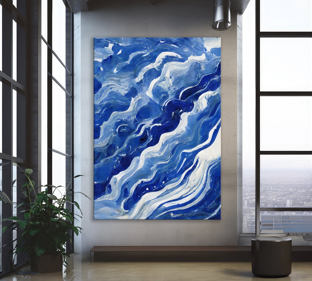 Abstract Wave Wall Art Abstract Blue Canvas Wall Art Inspirational ...