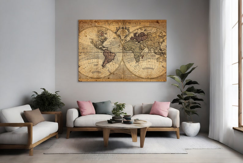 Old World Canvas Map, Vintage World Map Canvas Wall Art, Antique World ...