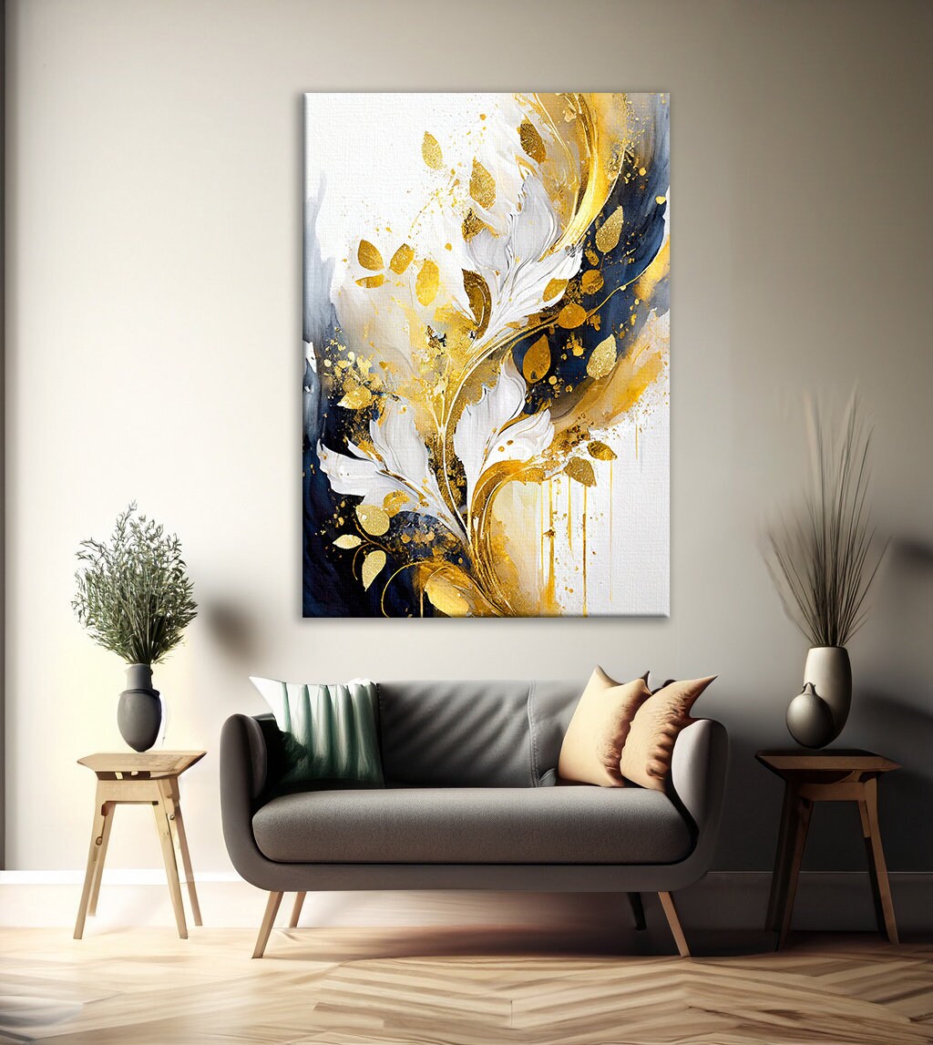 Canvas Wall Art Abstract Home Design Abstract Golden Leaf - Etsy