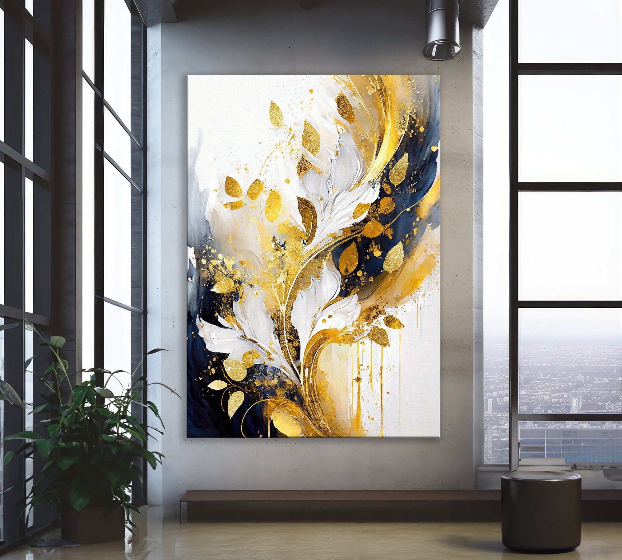Canvas Wall Art Abstract Home Design Abstract Golden Leaf - Etsy