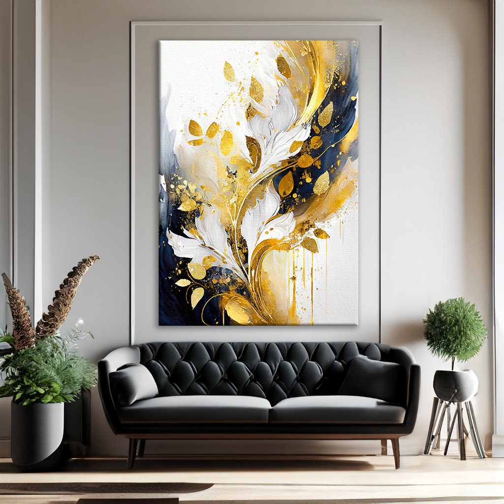 Canvas Wall Art Abstract Home Design Abstract Golden Leaf - Etsy