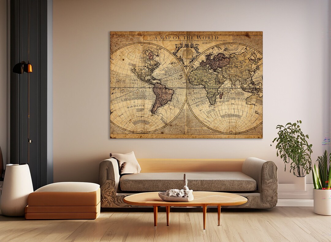 Old World Canvas Map, Vintage World Map Canvas Wall Art, Antique World ...