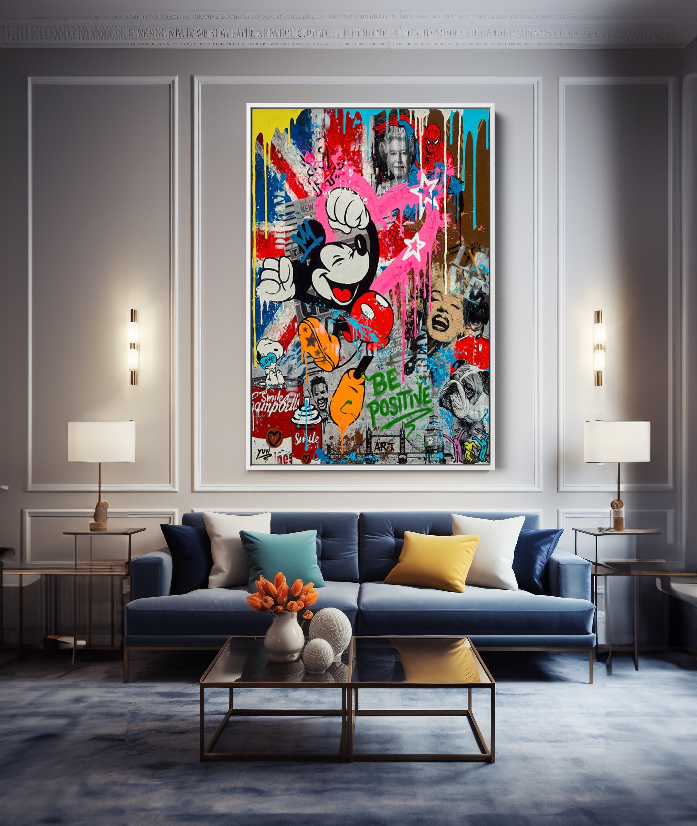 Mickey Mouse Be Positive Graffiti Canvas Popart, Mickey Mouse Cartoon ...