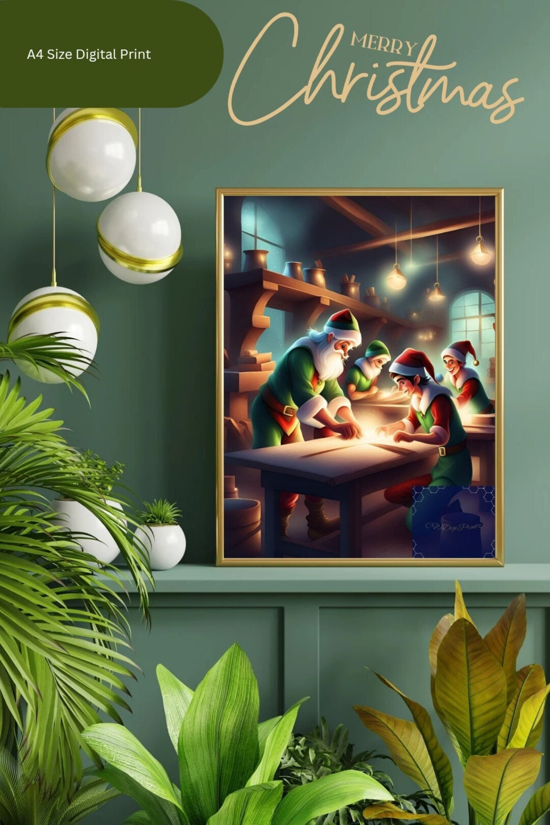 Santa's Elves / Christmas Decor / Christmas Art / Instant Download ...
