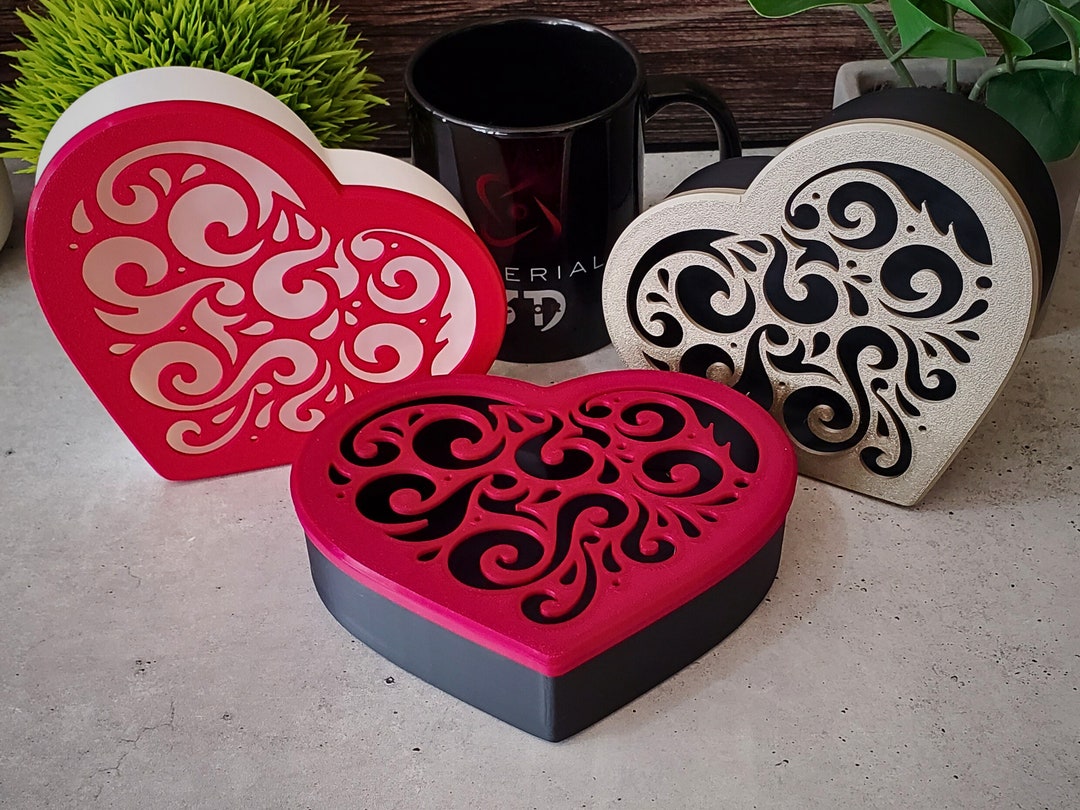 3D Printed Heart Box With Scrolled Lid: Jewelry Storage Gift - Etsy