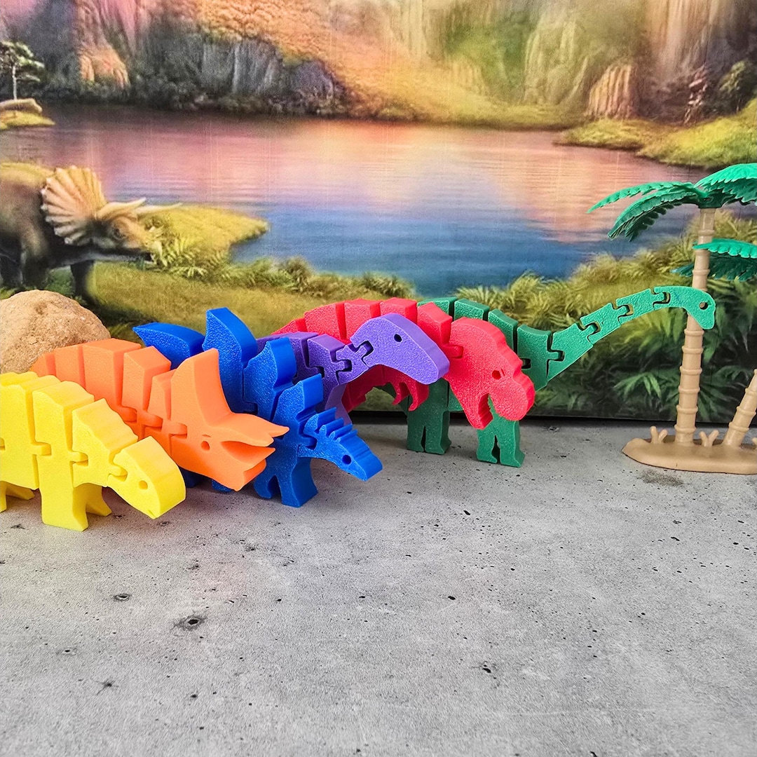 3D Printed Articulated Dinosaur Set: Rainbow Pastel Montessori STEM Toy ...