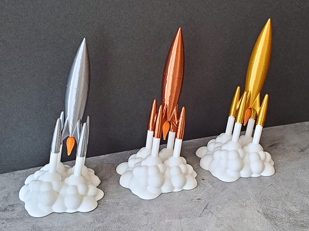 Metallic Retro Rocket 3D Print: Classic Sci-fi Spaceship Decor - Etsy
