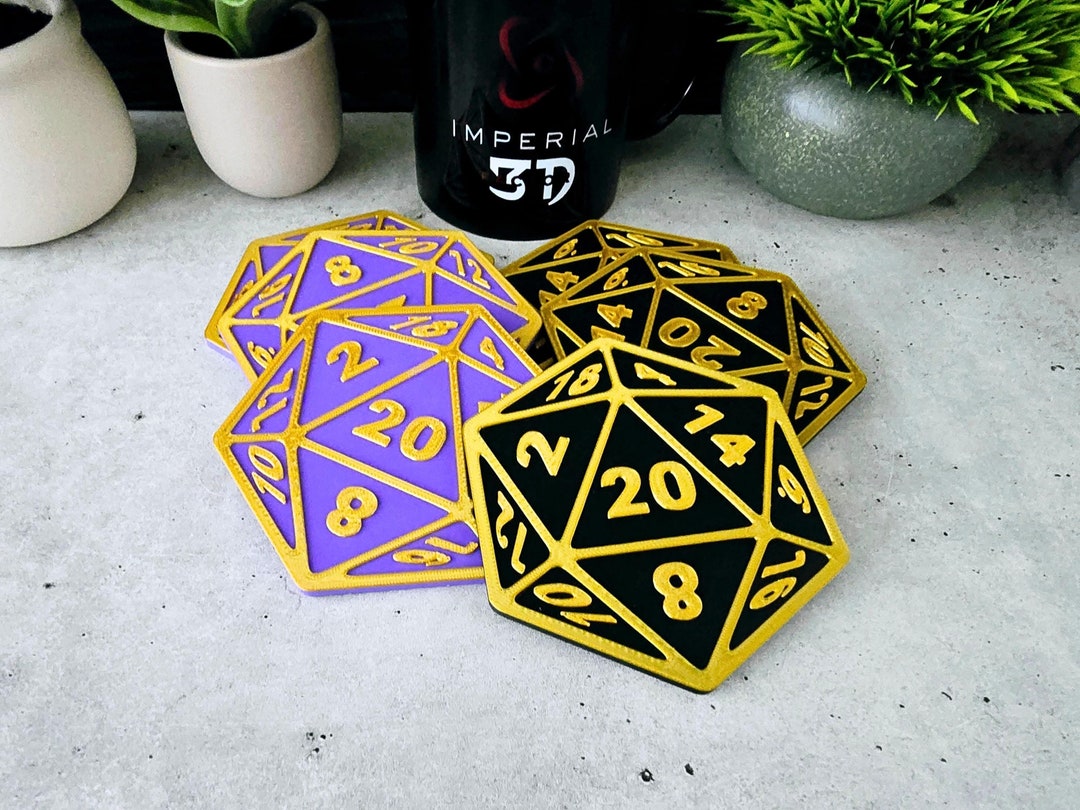 D20 Dice Coaster | 3D Printed RPG Coaster | Hexagon DND Drink Holder ...