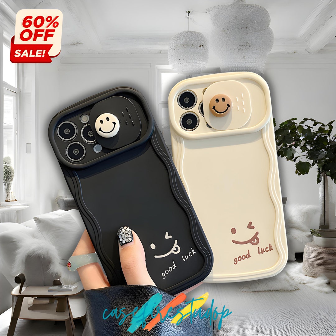 3D Cute Smiley Face Camera Protection Curve Wave Phone Case - Etsy