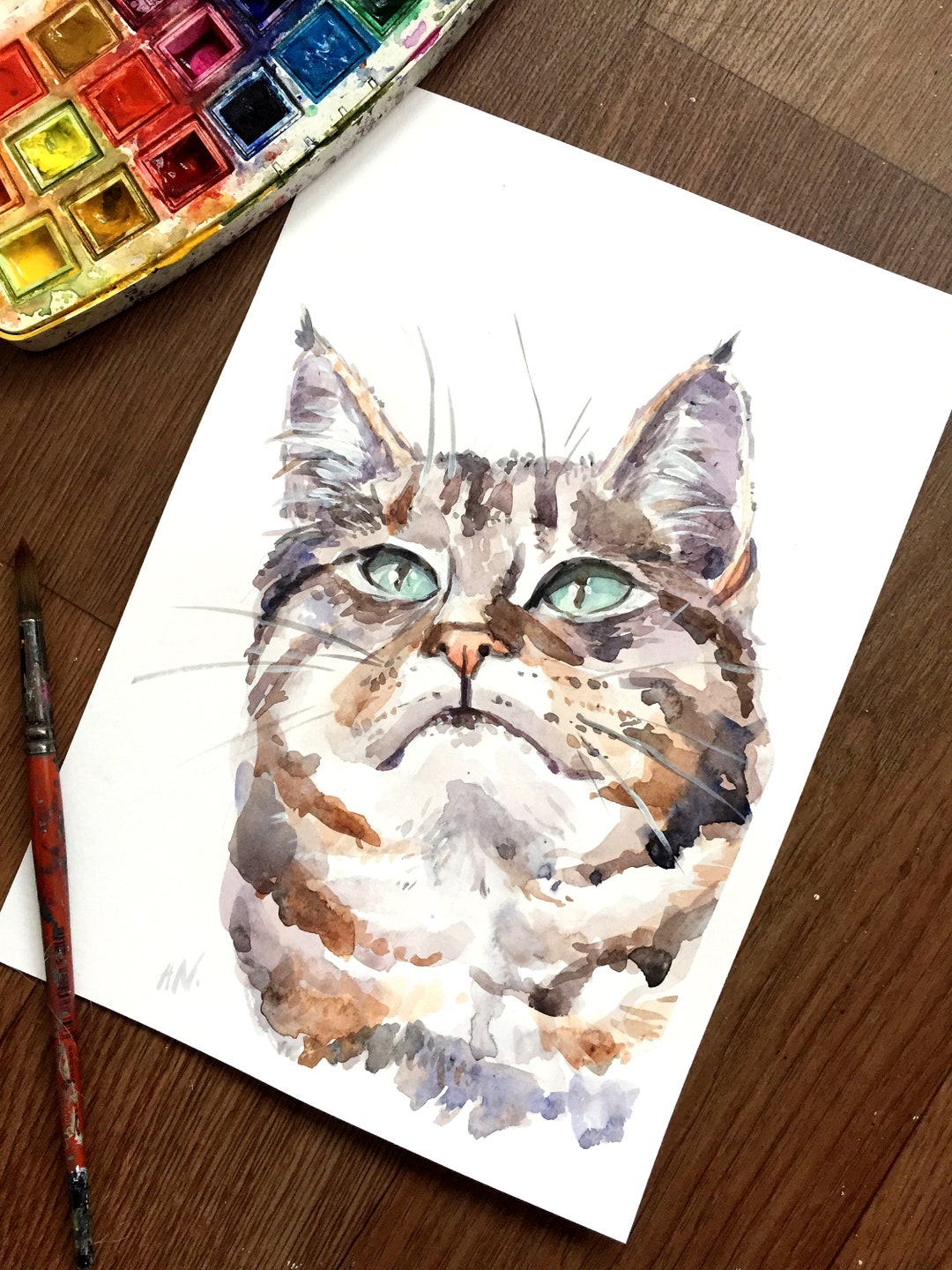 Original Watercolor Cat Painting: A4 Pet Portrait Art - Etsy