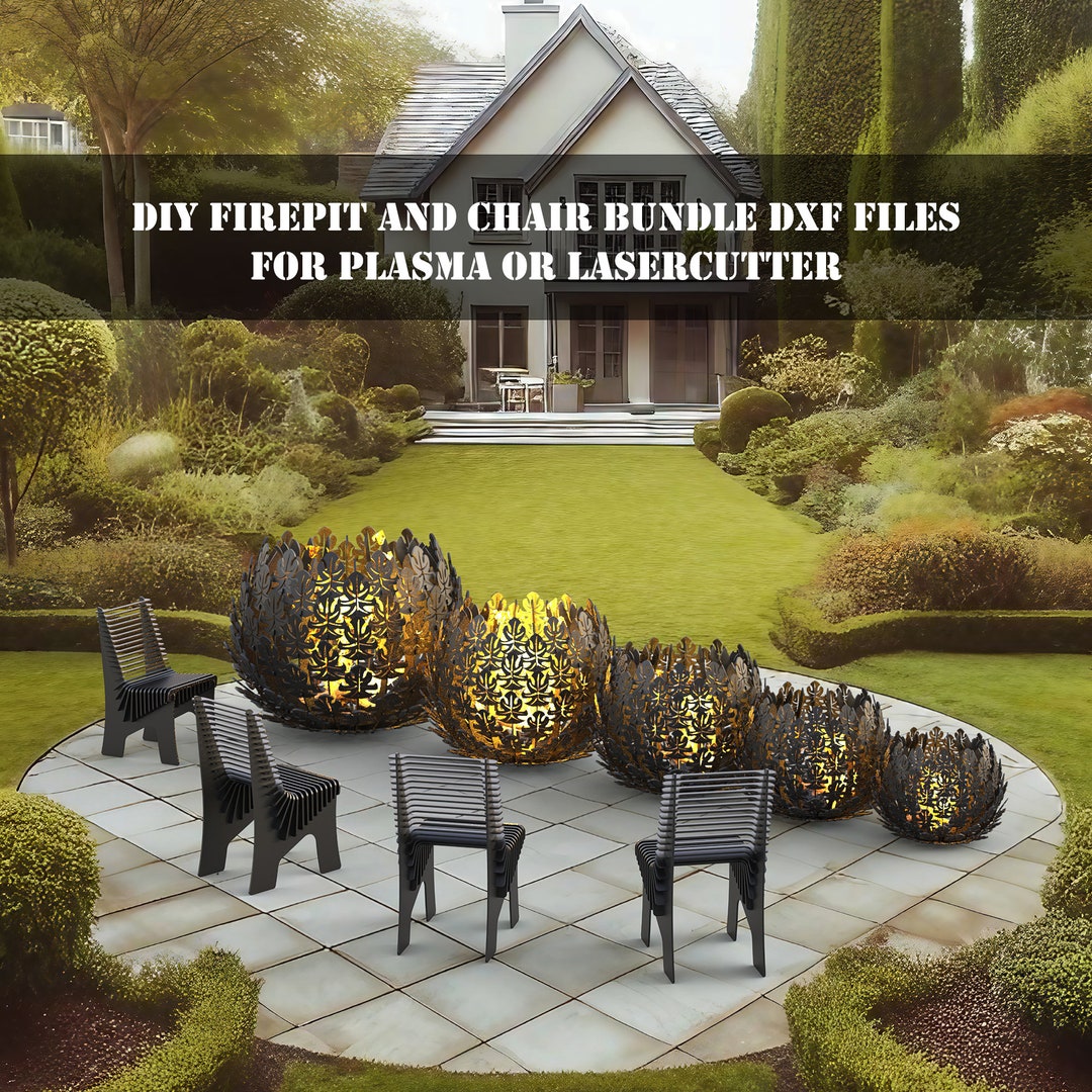 Lotus Firepit V5 and Chair Bundle Dxf Files , Diy Metal Firepit Dxf , Dxf Files for Plasma Laser ...