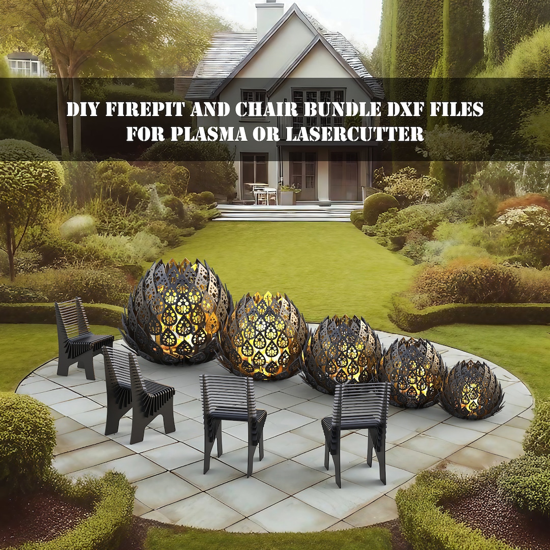 Lotus Firepit V3 and Chair Bundle Dxf Files , Diy Metal Firepit Dxf , Dxf Files for Plasma Laser ...