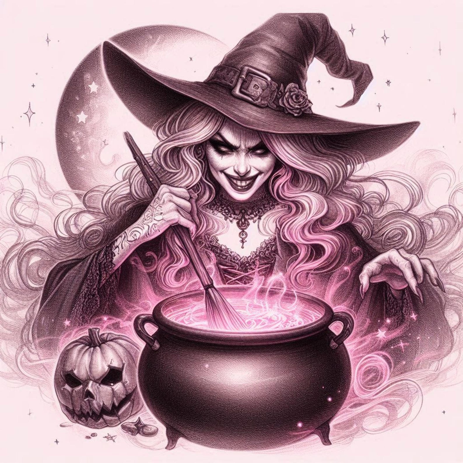 10 Halloween Pink Evil Witch Clipart, Halloween Pencil PNG, Pink ...