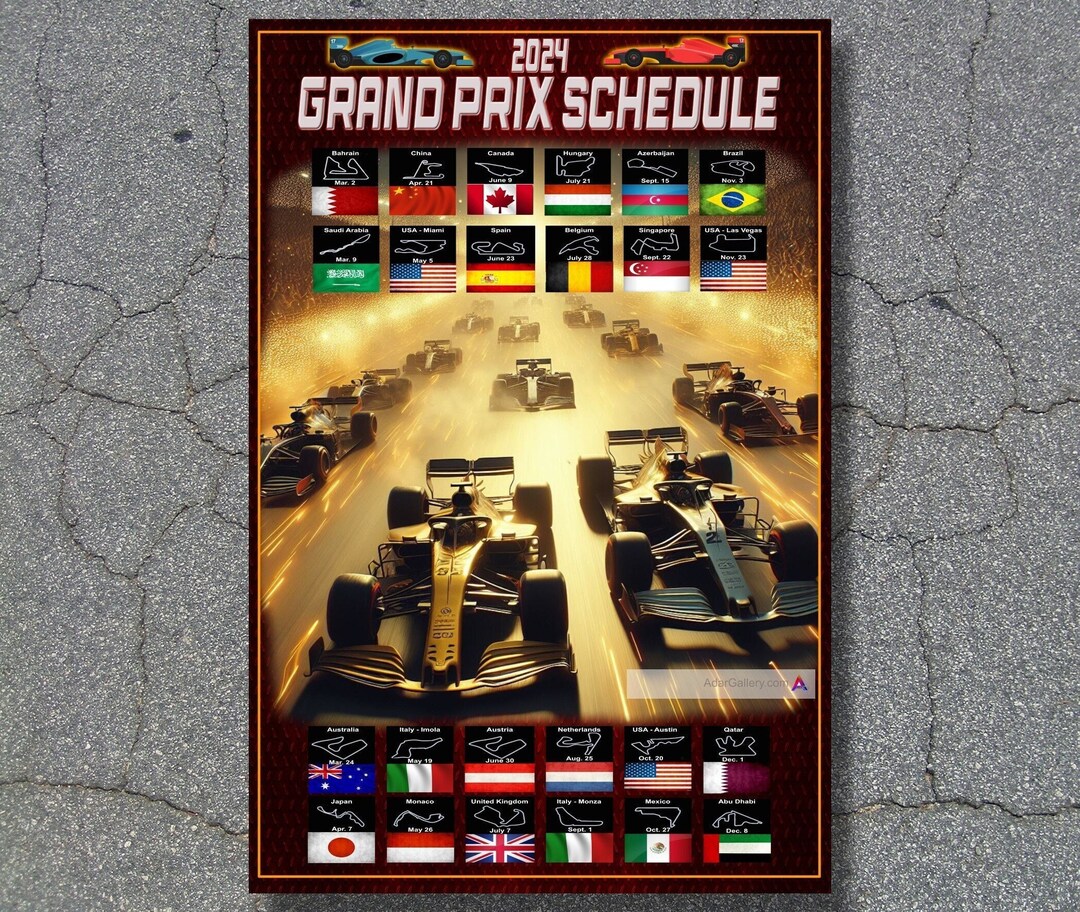 GRAND PRIX 2024 Schedule Formula 1 F-1 Race Fan Gift Man Cave Gift ...