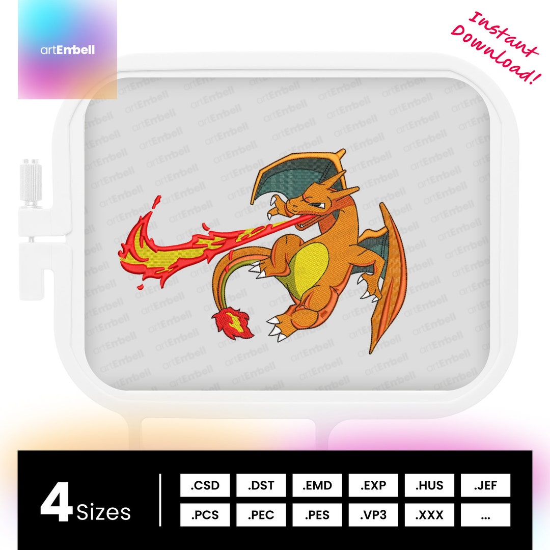 Charizard Anime Embroidery Design for Machines, Inspired by Charizard ...