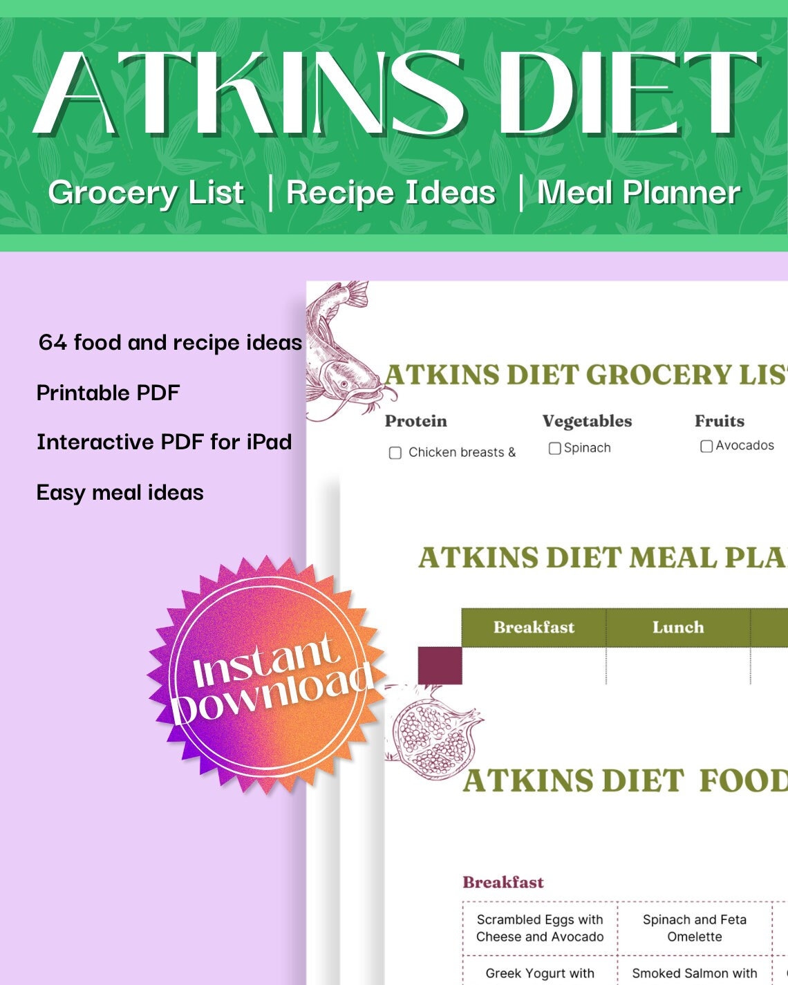 Atkins Diet Planner | Atkins Food Ideas List | Atkins Food Plan ...
