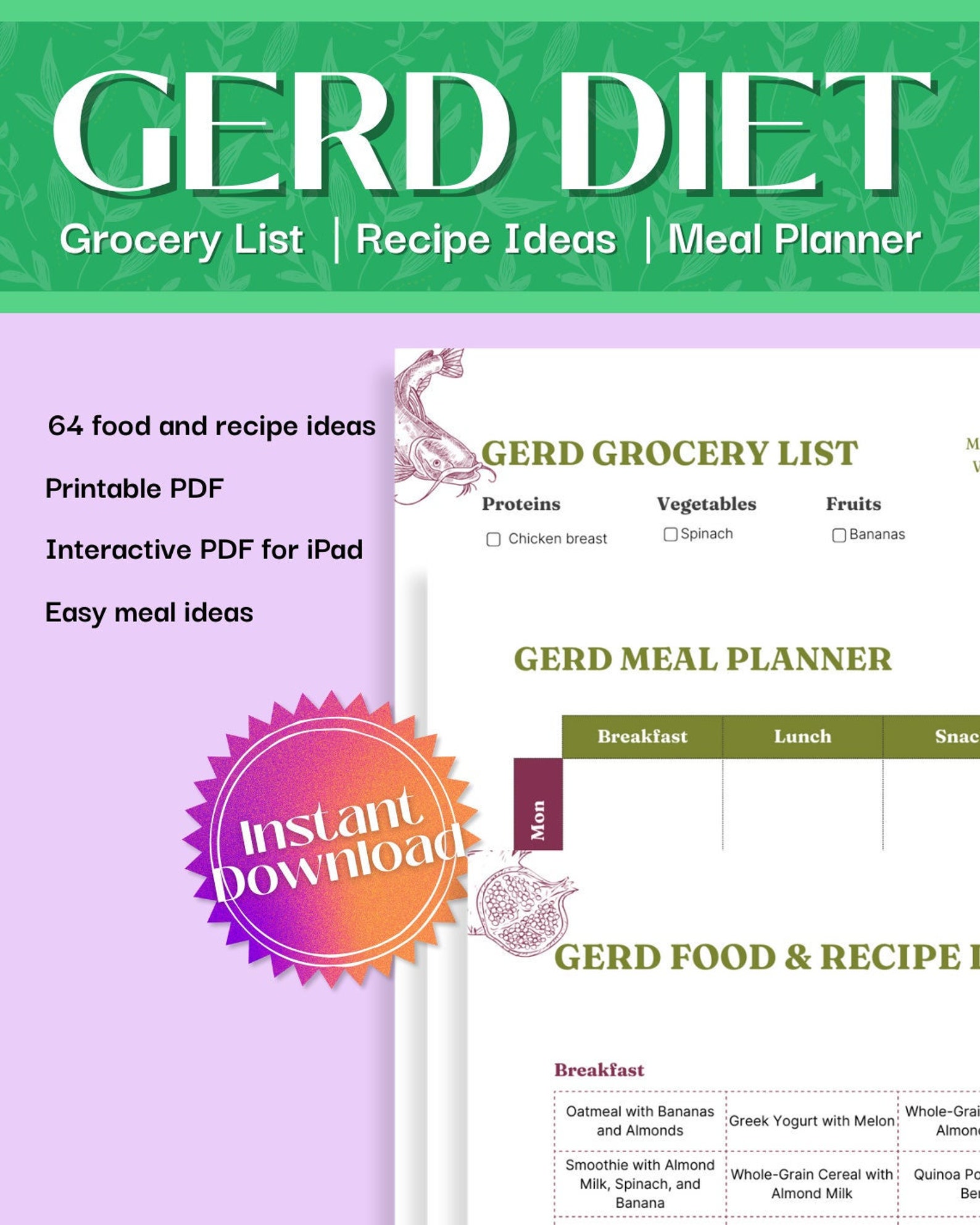 GERD Foods List | GERD Diet Plan | GERD Grocery List | Gerd Meal Plan ...