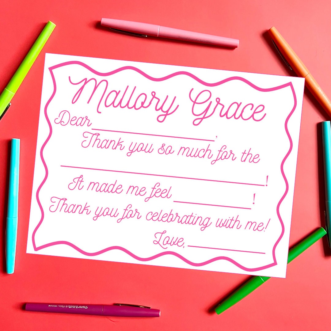 Kids Personalized Thank You Card Fill in the Blank Thank You Printable ...