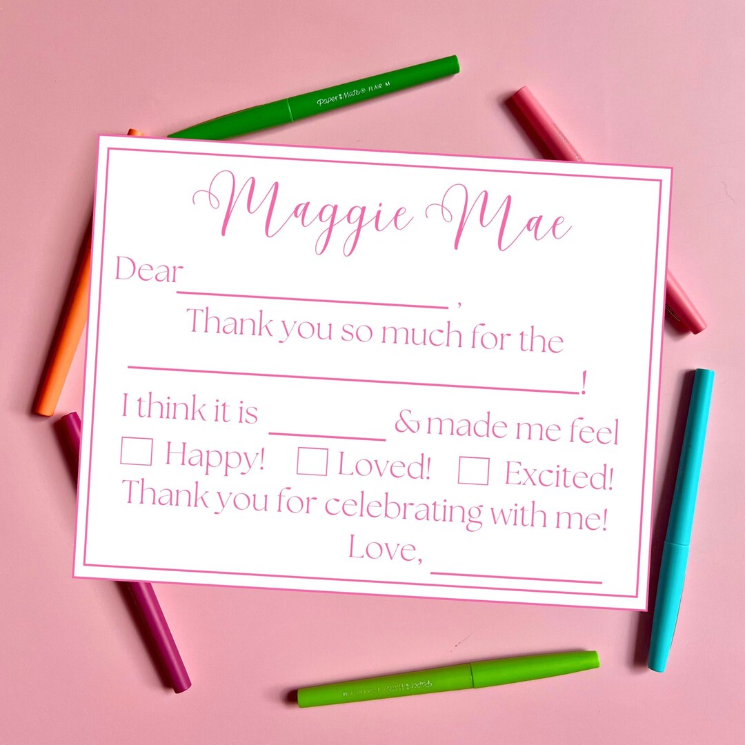 Kids Personalized Thank You Card Fill in the Blank Thank You Printable ...