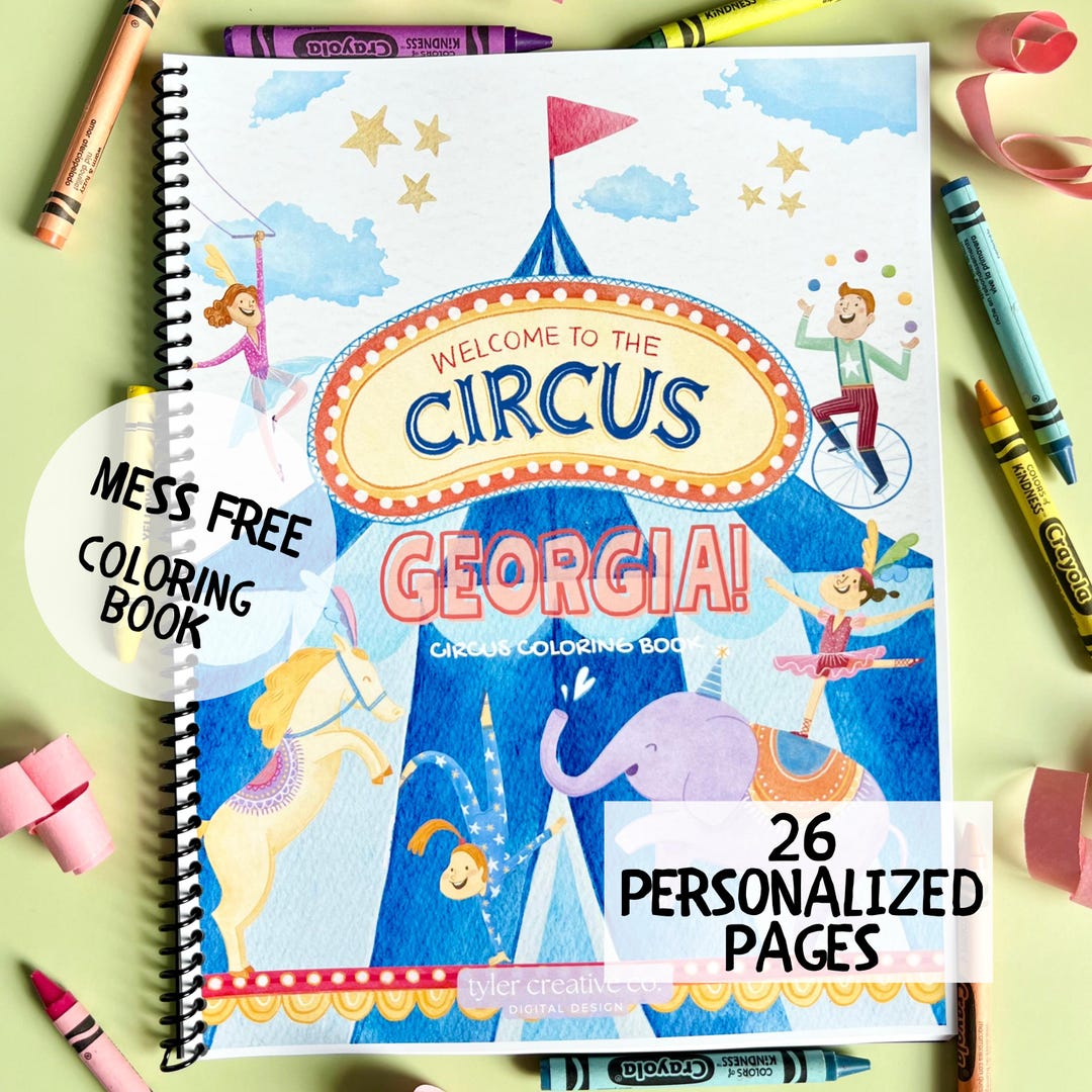 MESS FREE Personalized Coloring Book Custom Girl Circus Birthday Gift ...