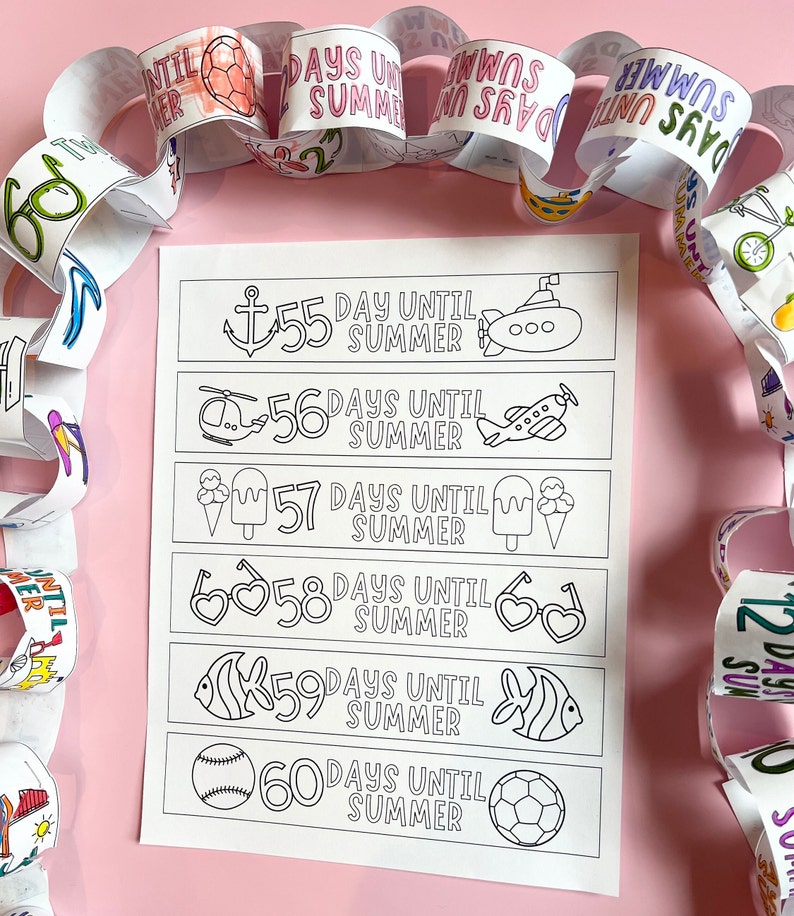 Summer Countdown Calendar Paper Chain Printable for Kids Color Your Own ...