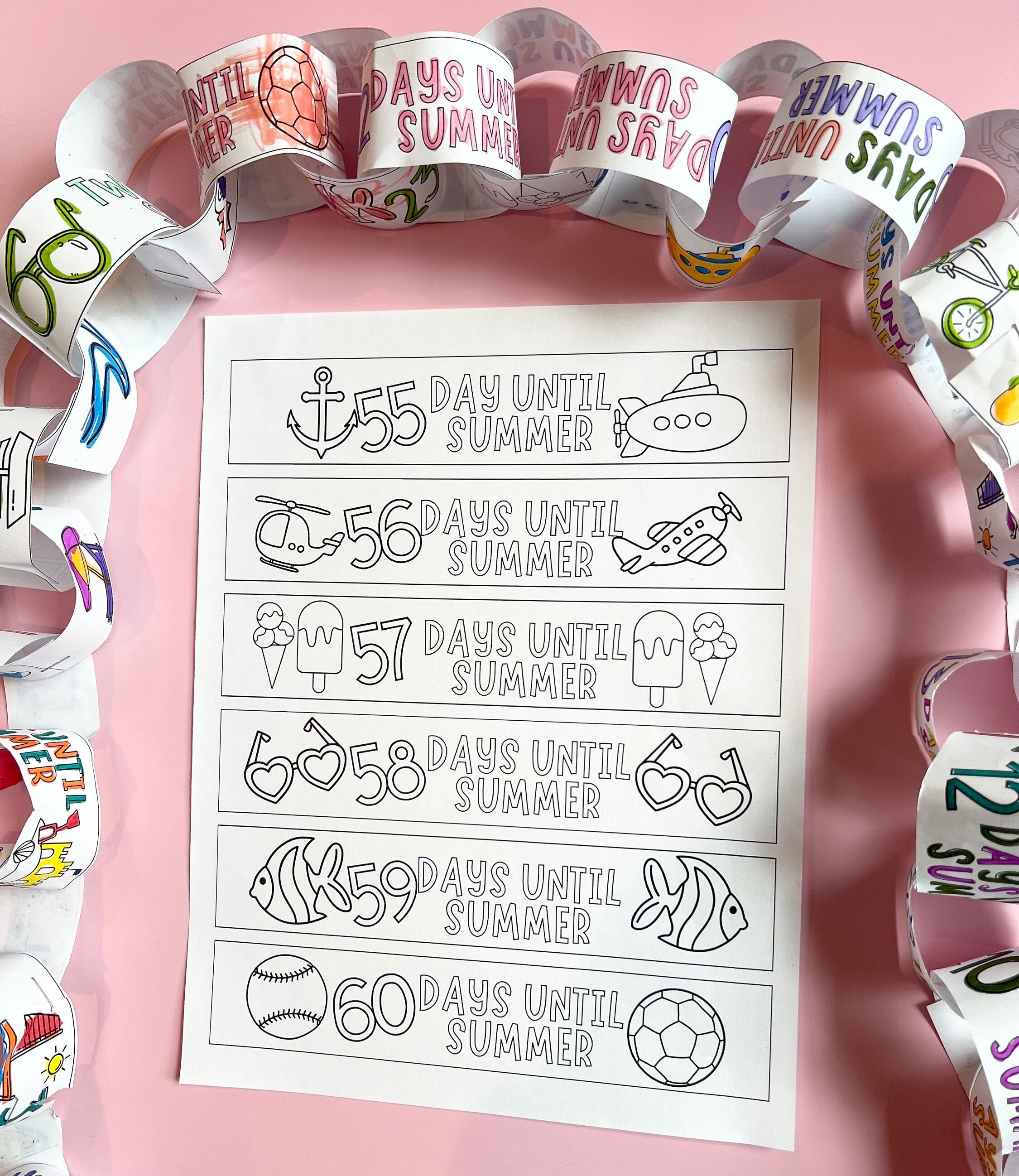 Summer Countdown Calendar Paper Chain Printable for Kids Color Your Own ...