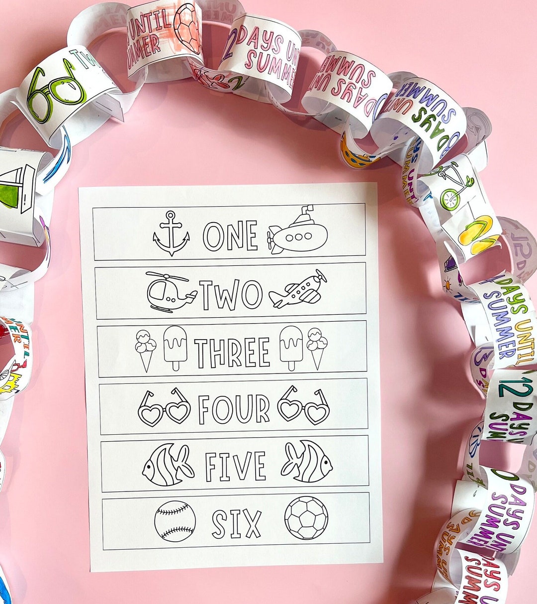 Summer Countdown Calendar Paper Chain Printable for Kids Color Your Own ...