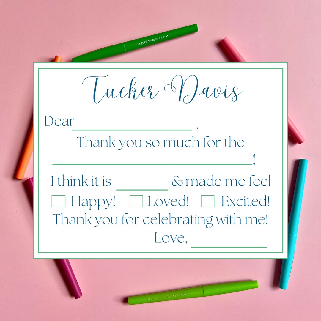Kids Personalized Thank You Card Fill in the Blank Thank You Printable ...