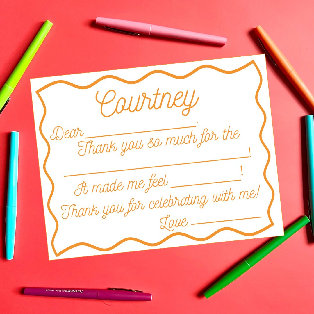 Kids Personalized Thank You Card Fill in the Blank Thank You Printable ...