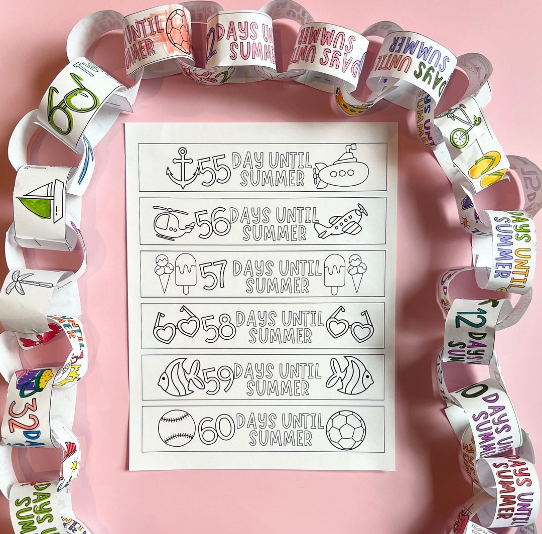 Summer Countdown Calendar Paper Chain Printable for Kids Color Your Own ...