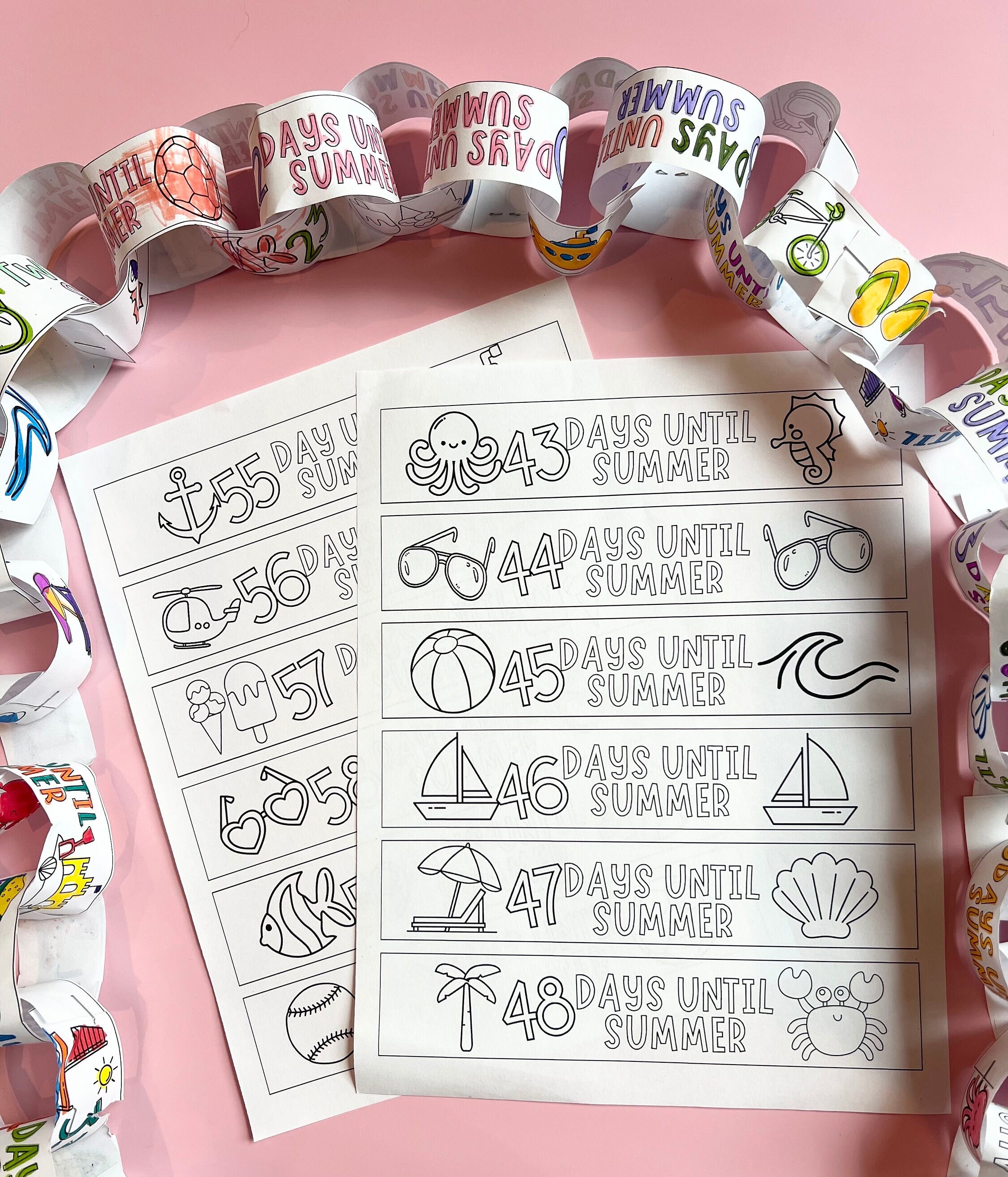 Summer Countdown Calendar Paper Chain Printable for Kids Color Your Own ...
