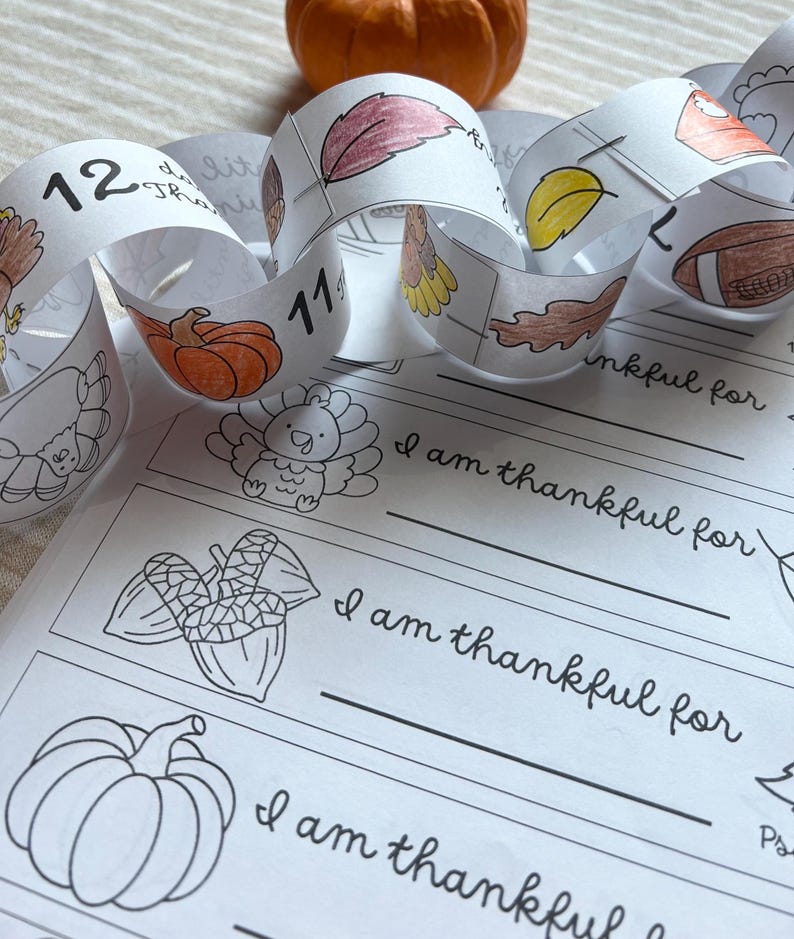 Thanksgiving Paper Chain Printable Kids Countdown Fall Calendar ...