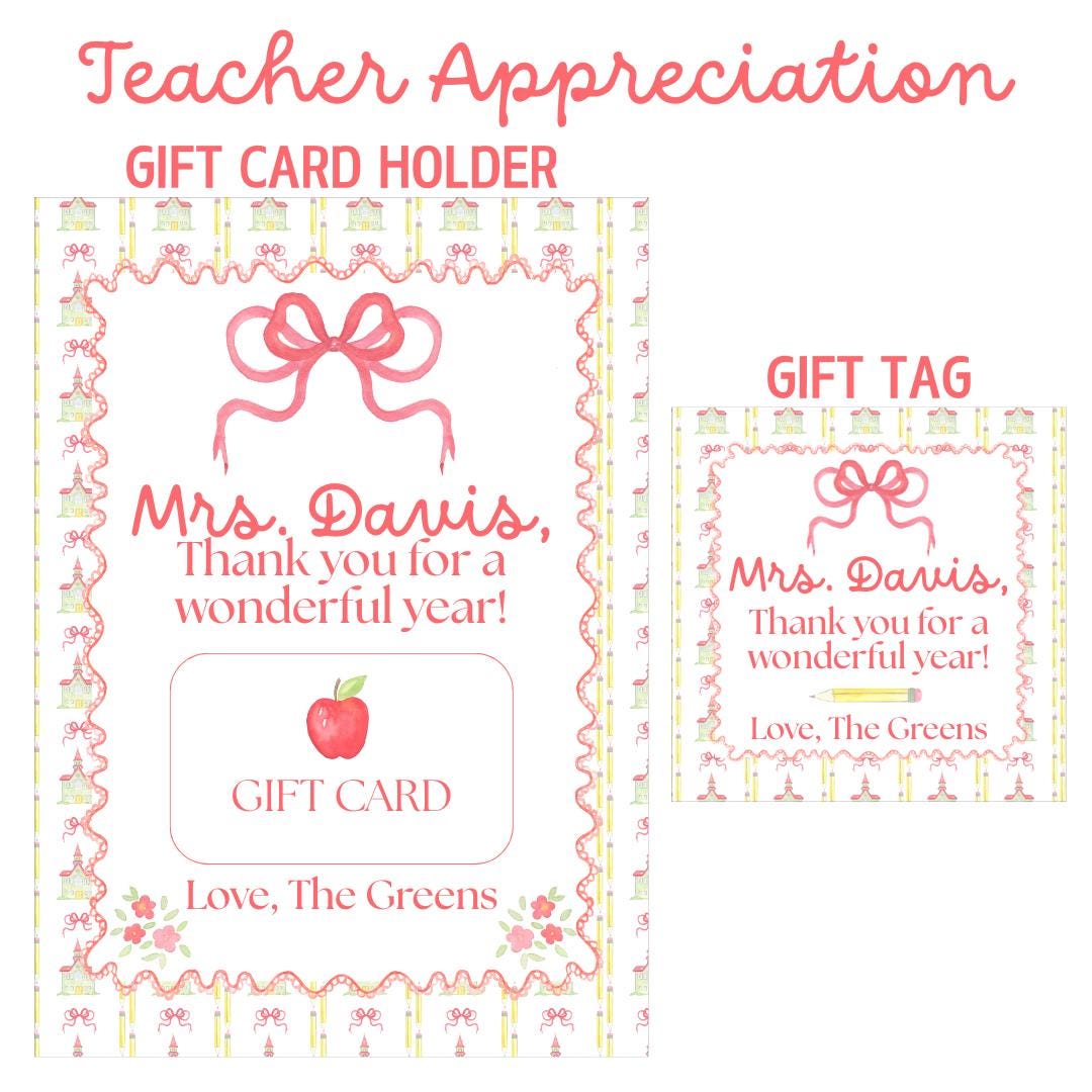 Printable Teacher Appreciation Gift Card Holder Gift Tag Teacher ...