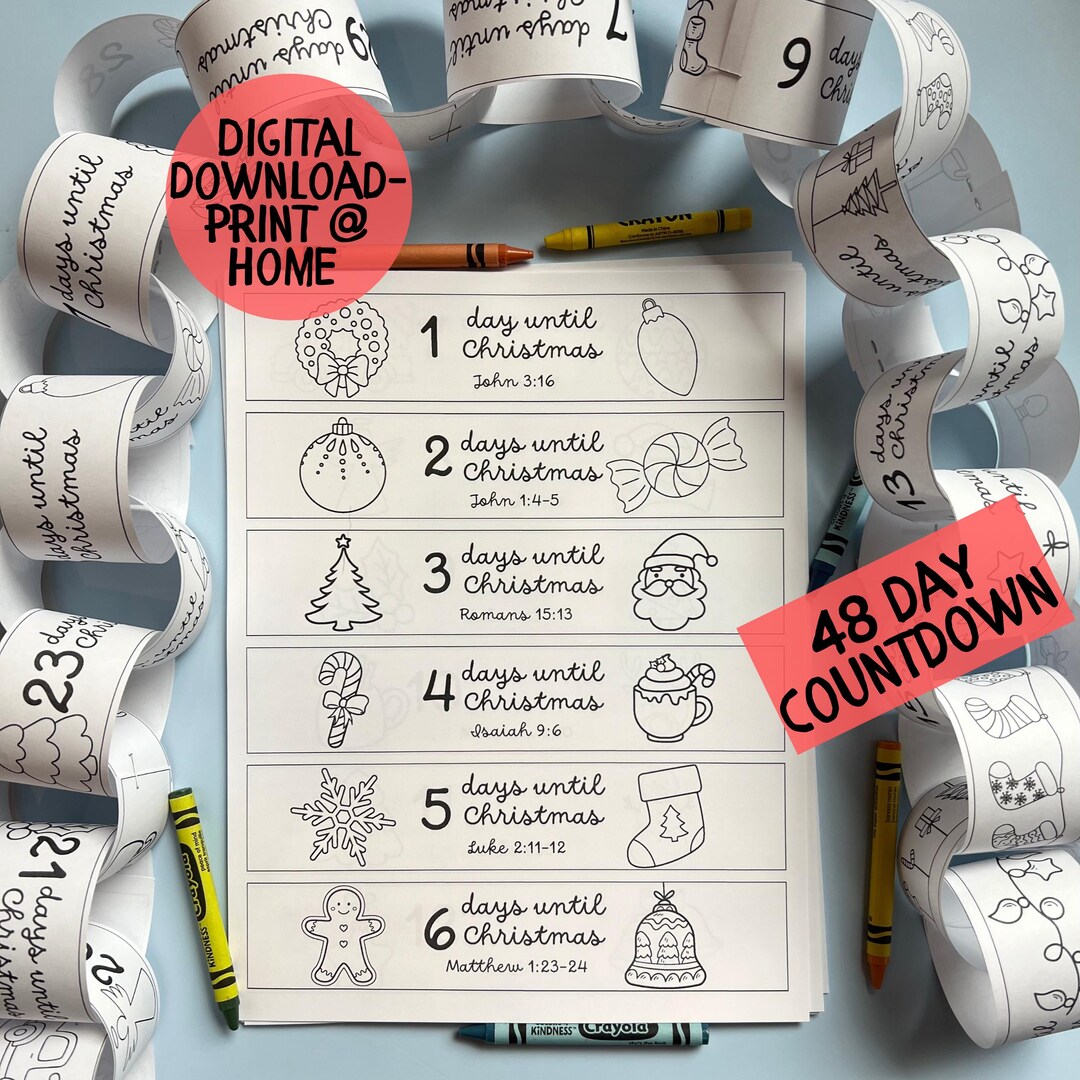 Christmas Paper Chain Printable Kids Countdown Holiday Color Your Own ...