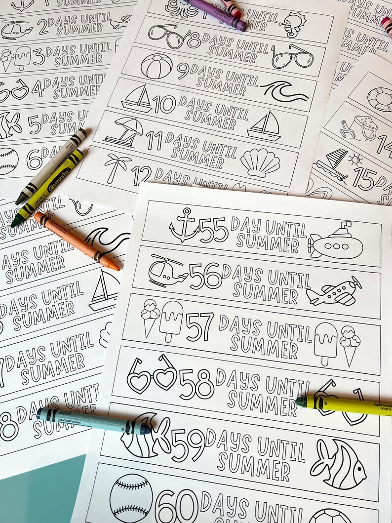 Summer Countdown Calendar Paper Chain Printable for Kids Color Your Own ...