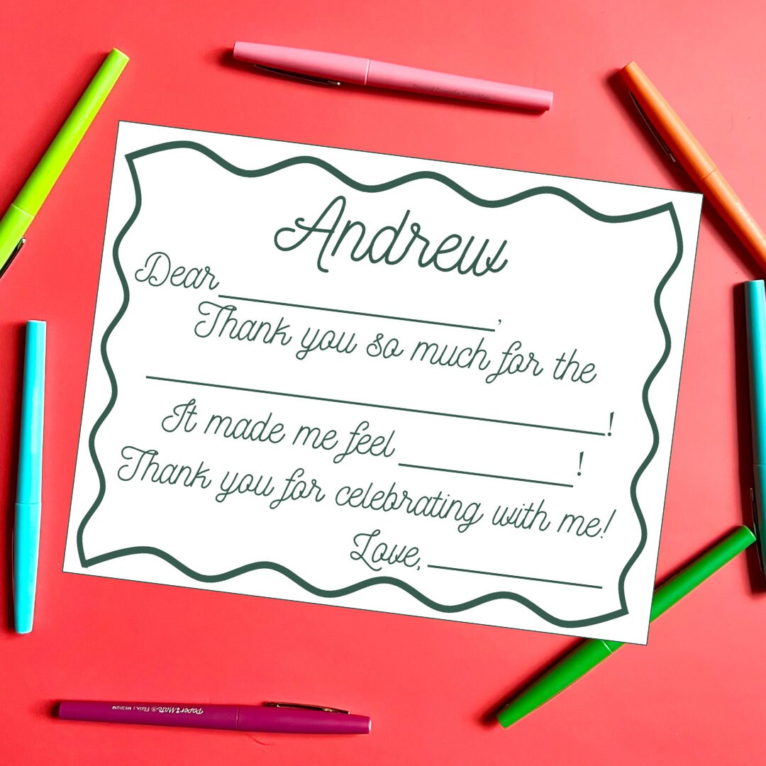 Kids Personalized Thank You Card Fill in the Blank Thank You Printable ...