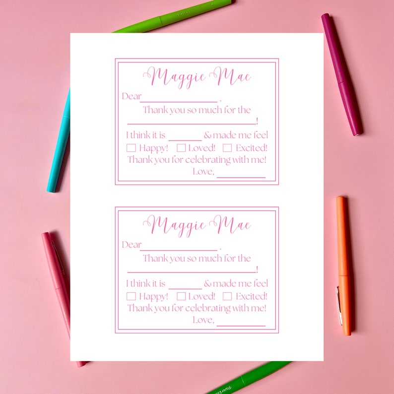 Kids Personalized Thank You Card Fill in the Blank Thank You Printable ...