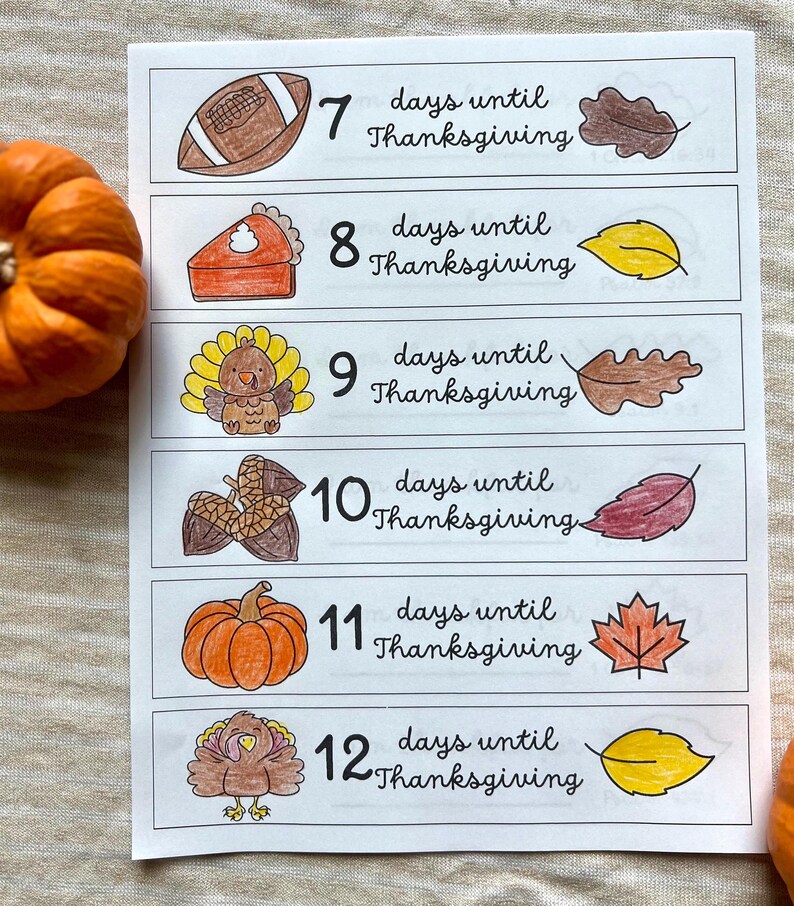 Thanksgiving Paper Chain Printable Kids Countdown Fall Calendar ...
