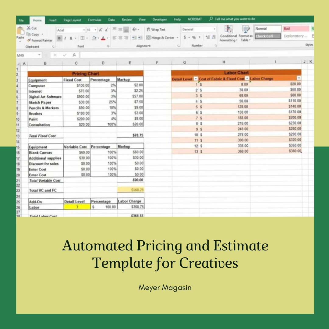 Automated Pricing and Estimate Template for Creatives - Etsy