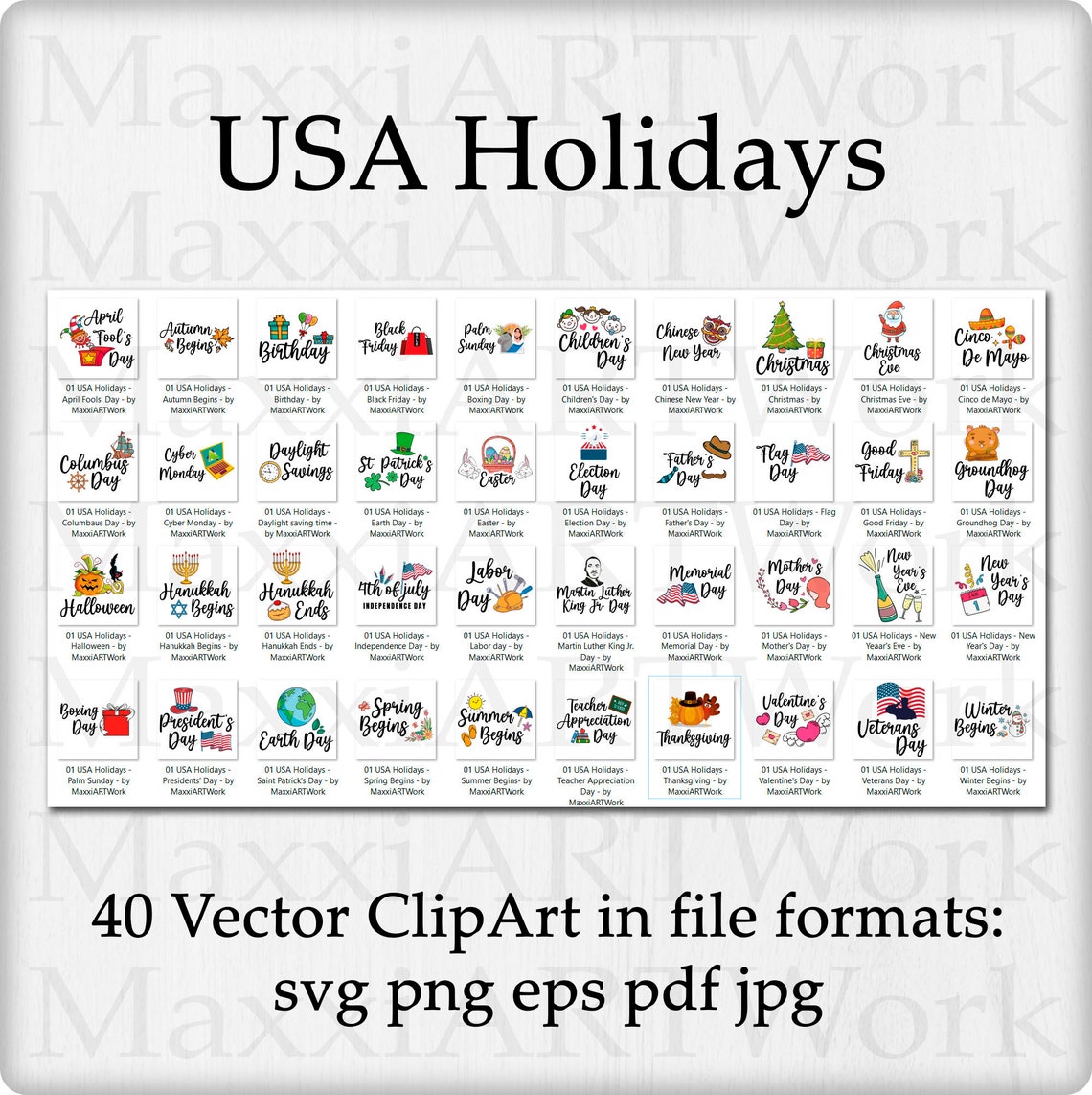 Yearly USA Holiday and Celebration Bundle Svg Stickers Png Collection ...