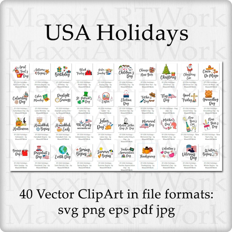 Yearly USA Holiday and Celebration Bundle Svg Stickers Png Collection ...