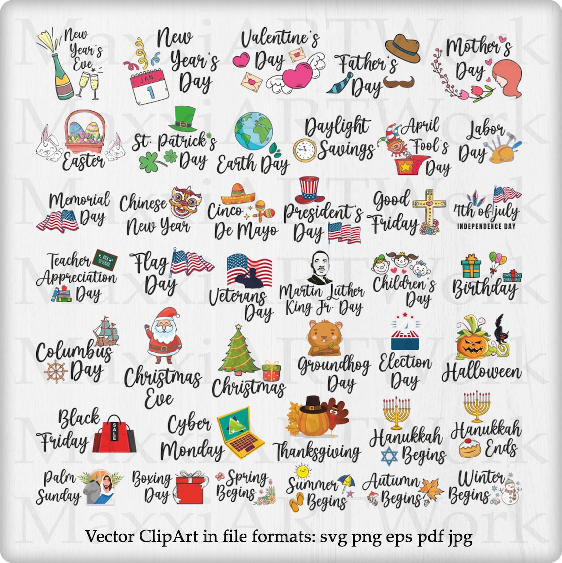 Yearly USA Holiday and Celebration Bundle Svg Stickers Png Collection ...