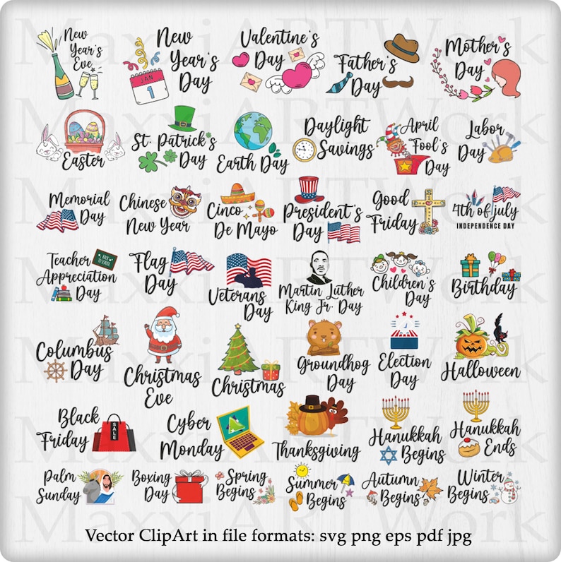 Yearly USA Holiday and Celebration Bundle Svg Stickers Png Collection ...