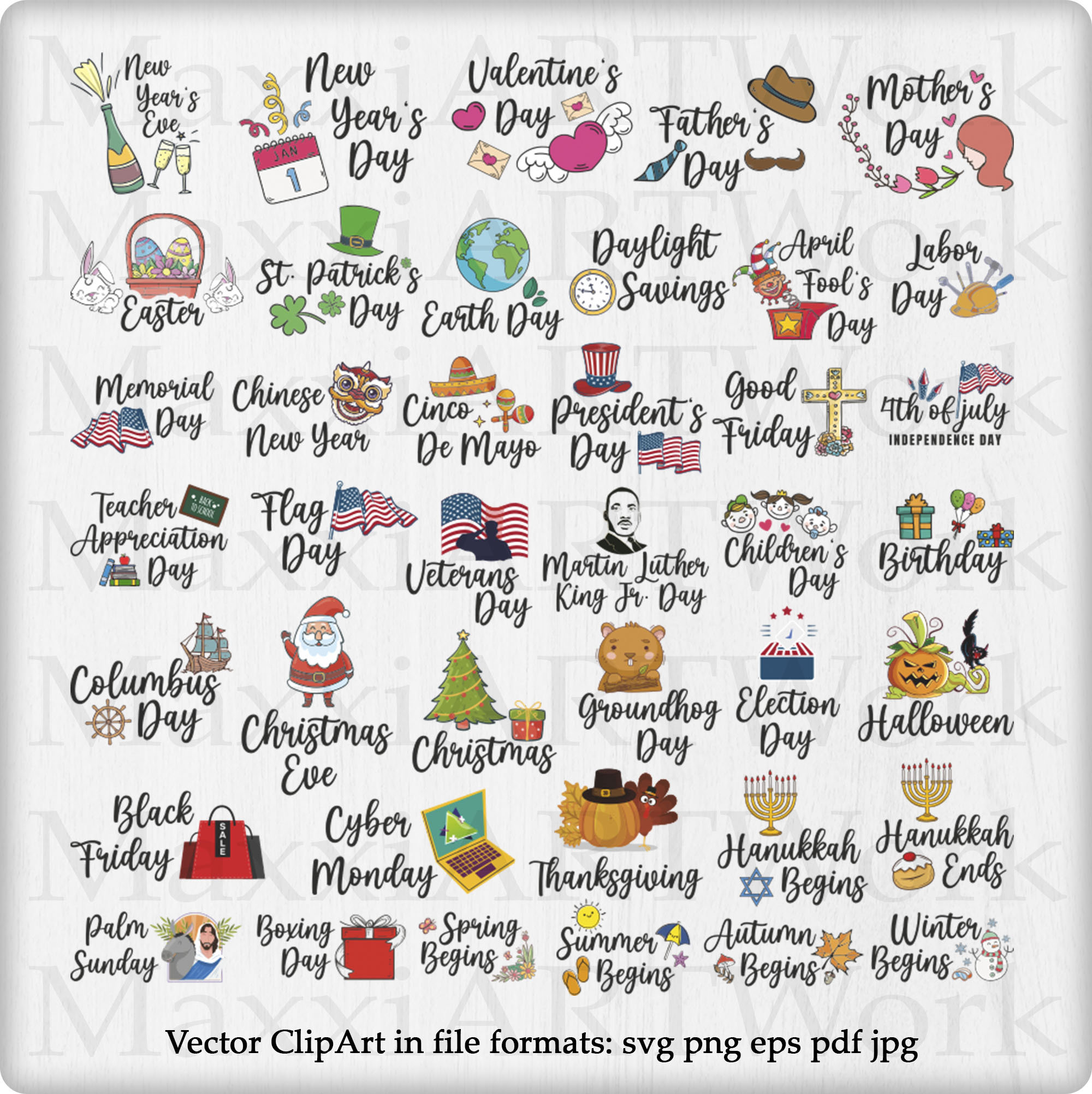 Yearly USA Holiday and Celebration Bundle Svg Stickers Png Collection ...