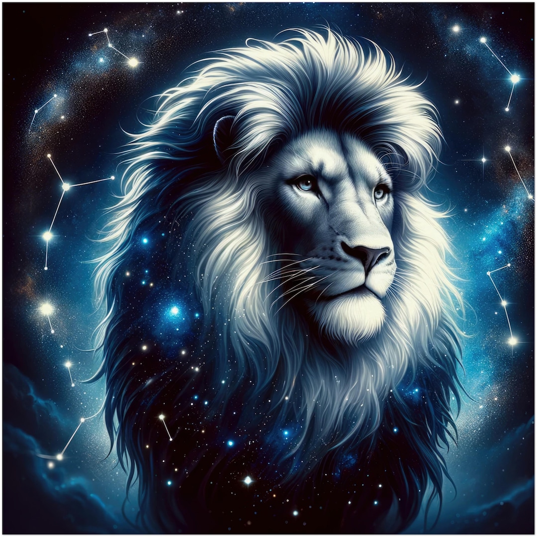 Celestial Leo Zodiac Wall Art: Majestic Lion With Starry Mane on PAPER POSTER - Etsy