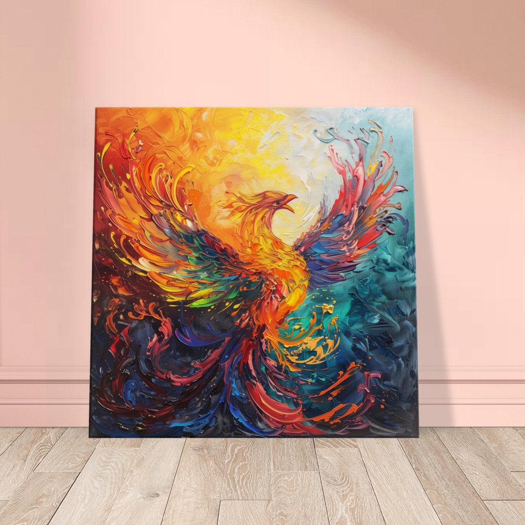 Vibrant Colorful Phoenix Acrylic Painting, Mythical Fire Bird Wall Art ...