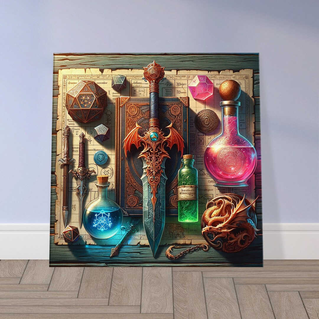 Canvas Print Magic Weapons, Wizard Spellbook, Potions, Treasure Map ...