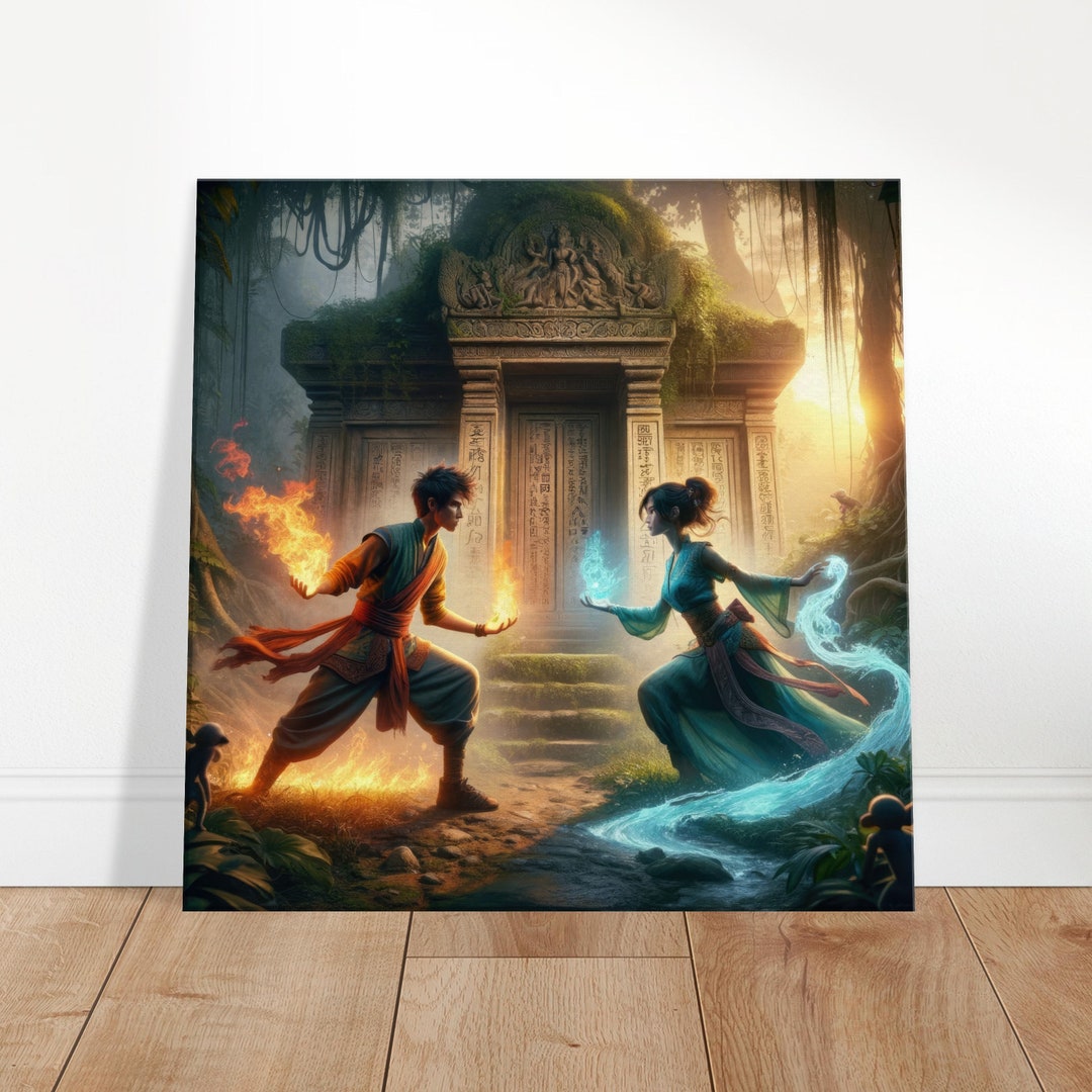 Canvas/poster Mystical Elemental Duel Art Ancient Temple Showdown Wall ...